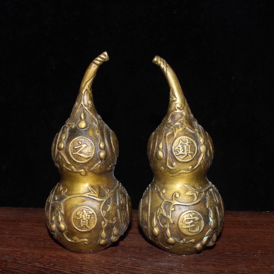 Handcrafted Copper Feng Shui Gourd Pair: Bagua Dragon Design - Etsy