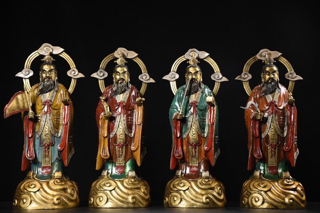 Gilt Bronze Chinese Taoist Immortal Statues: Hand-painted Four Heavenly ...