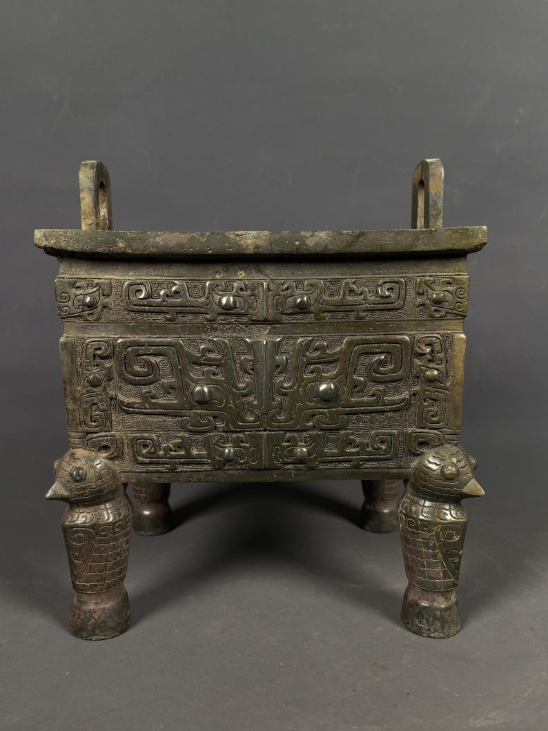 Ancient Chinese Bronze Ding Vessel | Beast Mask Motif Ritual Tripod - Etsy
