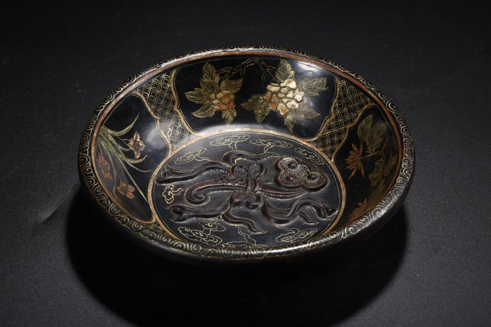 Antique Chinese Lacquer Display Plate: Gilt Relief Asian Art - Etsy