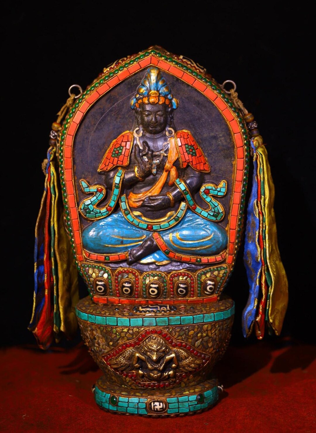 Large Tibetan Wealth Deity Shrine | Hand-carved Stone, Dzi Inlay - Etsy