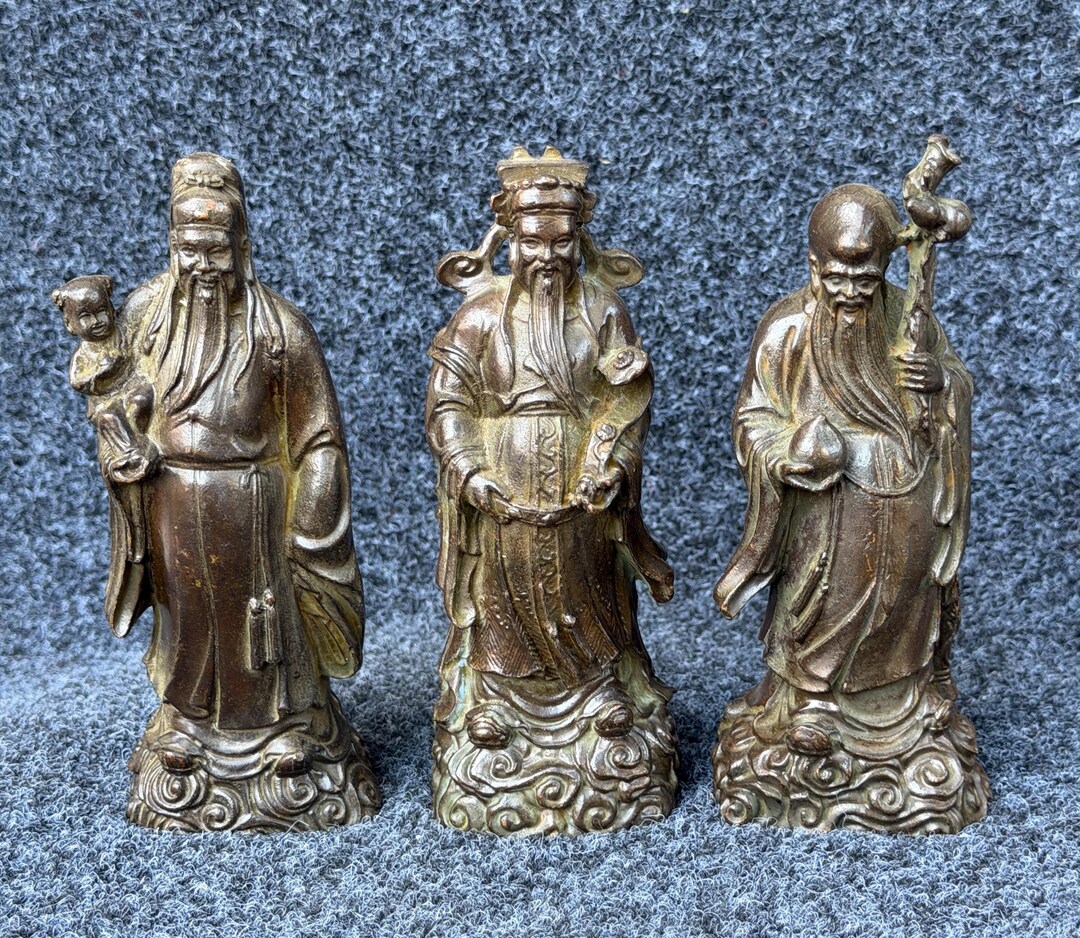 Vintage Bronze Fu Lu Shou Statues | Feng Shui Blessing Trio - Etsy