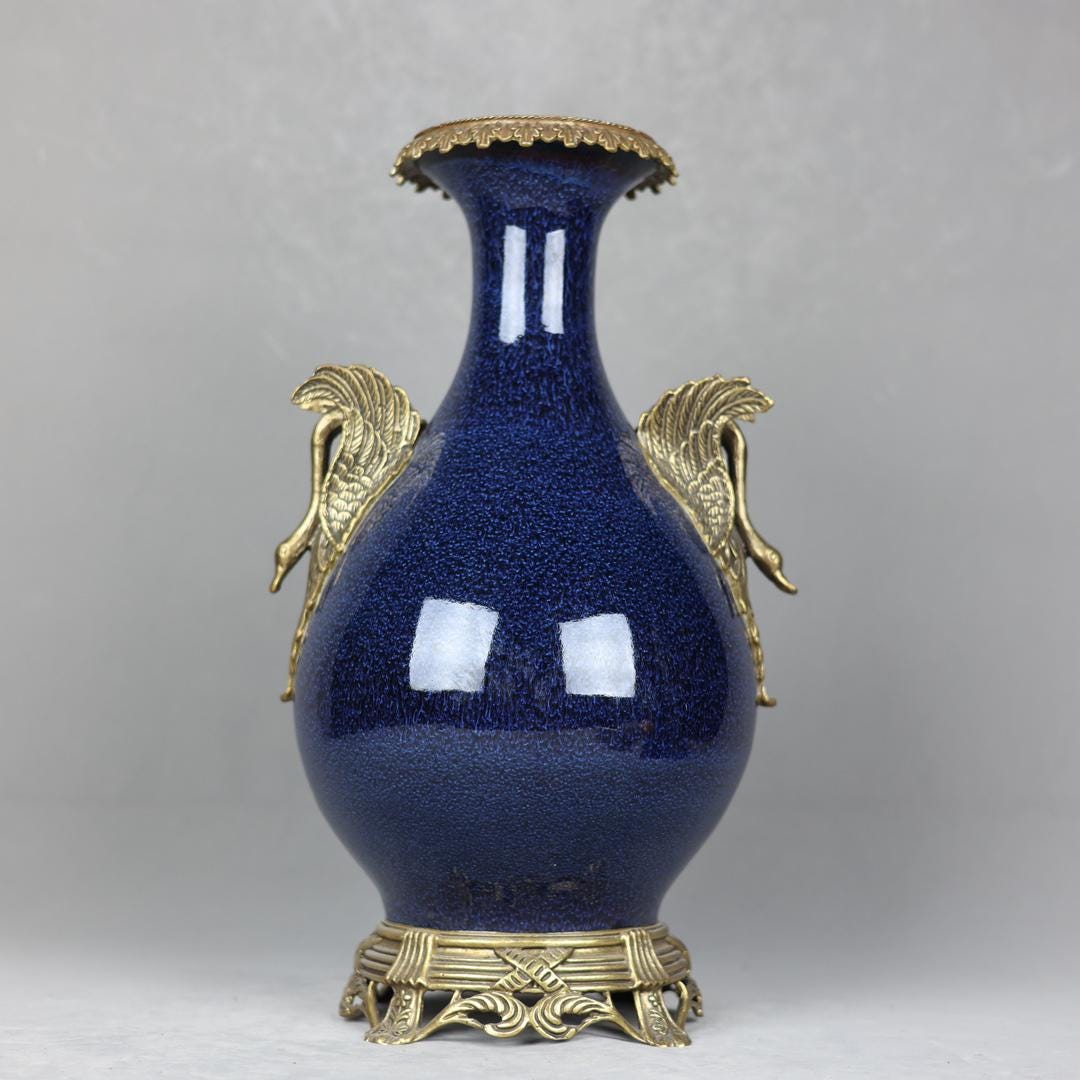 Chinese Antique Qing Dynasty Snowflake Blue Glaze Porcelain Swan Ear ...