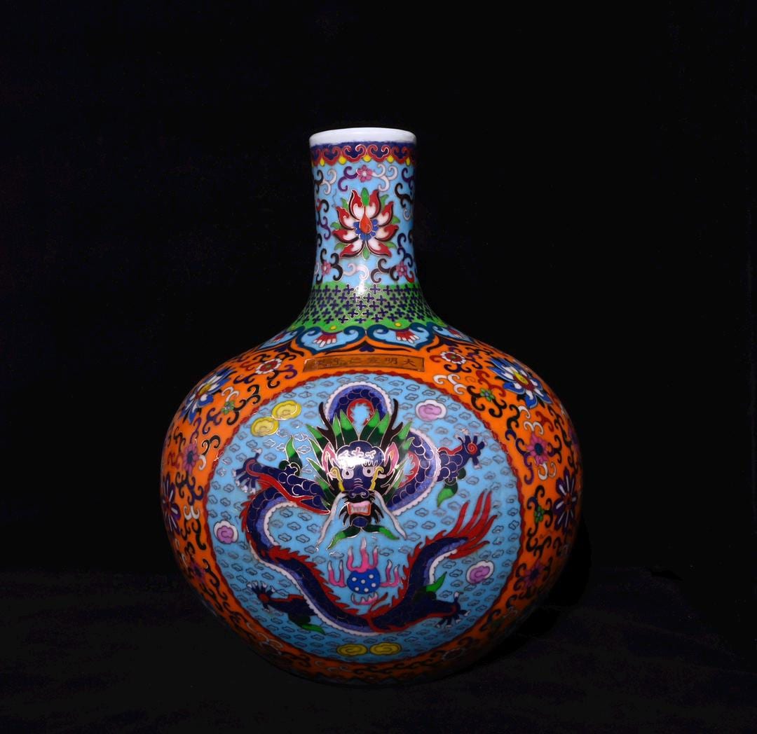 Antique Chinese Dragon Vase: Hand-painted Enamel Gilded Porcelain, 43cm ...