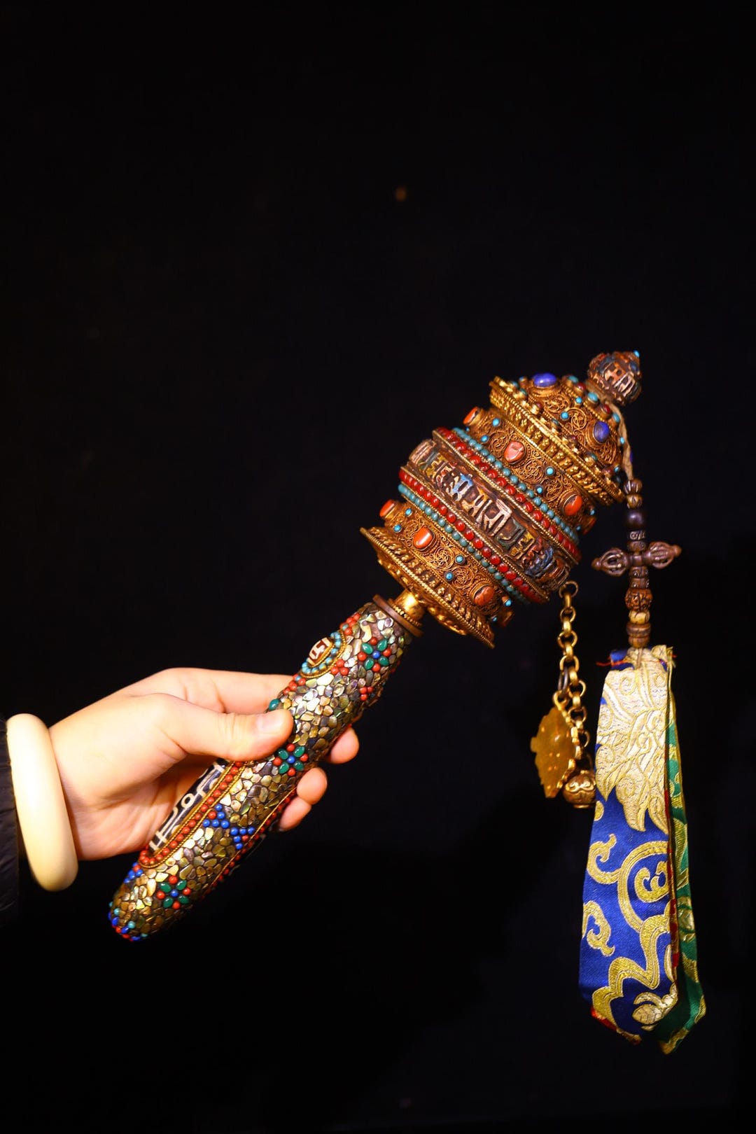 Antique Tibetan Gilt Silver Prayer Wheel | Hand Gilded Filigree Mani ...