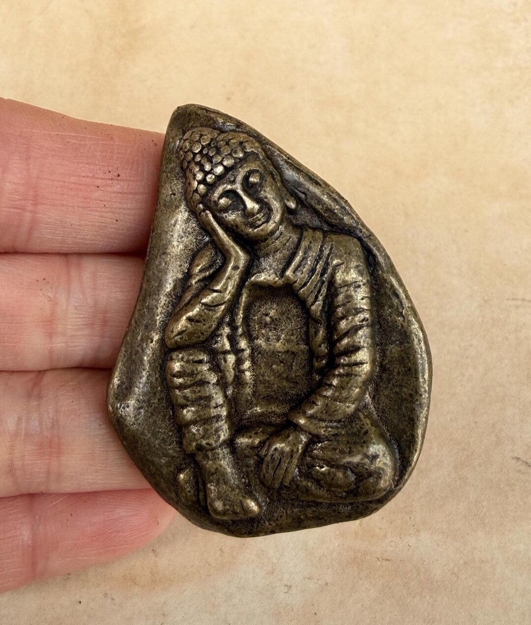 Vintage Brass Buddha Amulet | Handheld Meditation Talisman | Rustic ...
