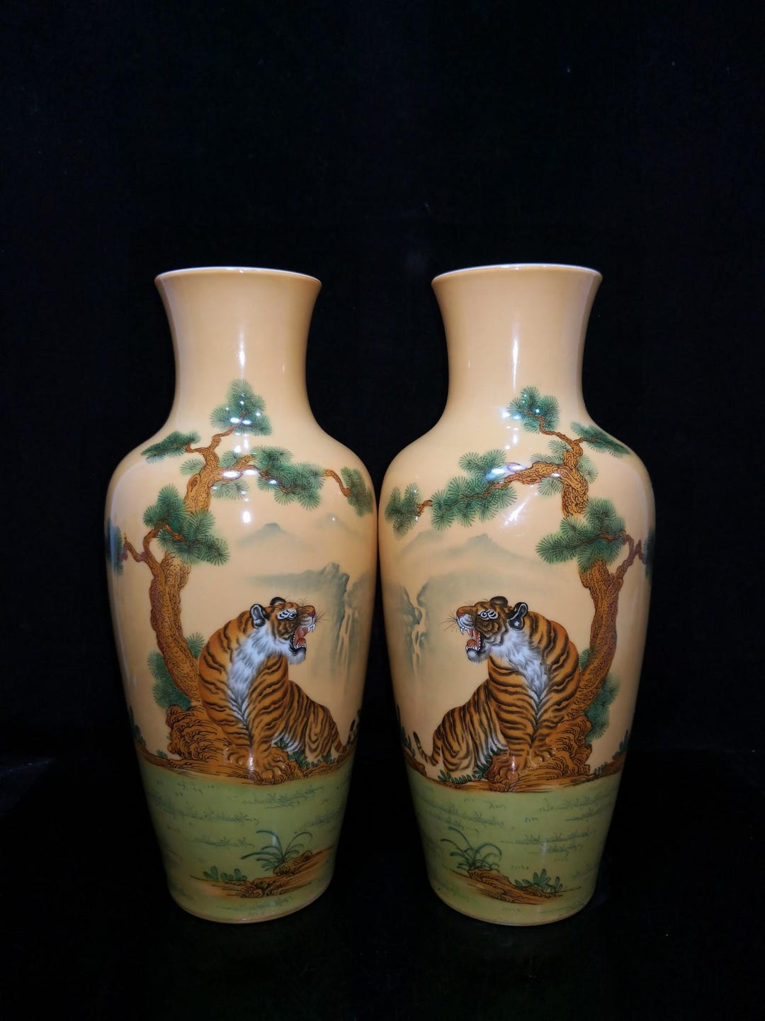 Qing Dynasty Porcelain Vases: Lang Shining Style Tiger & Pine, Antique ...