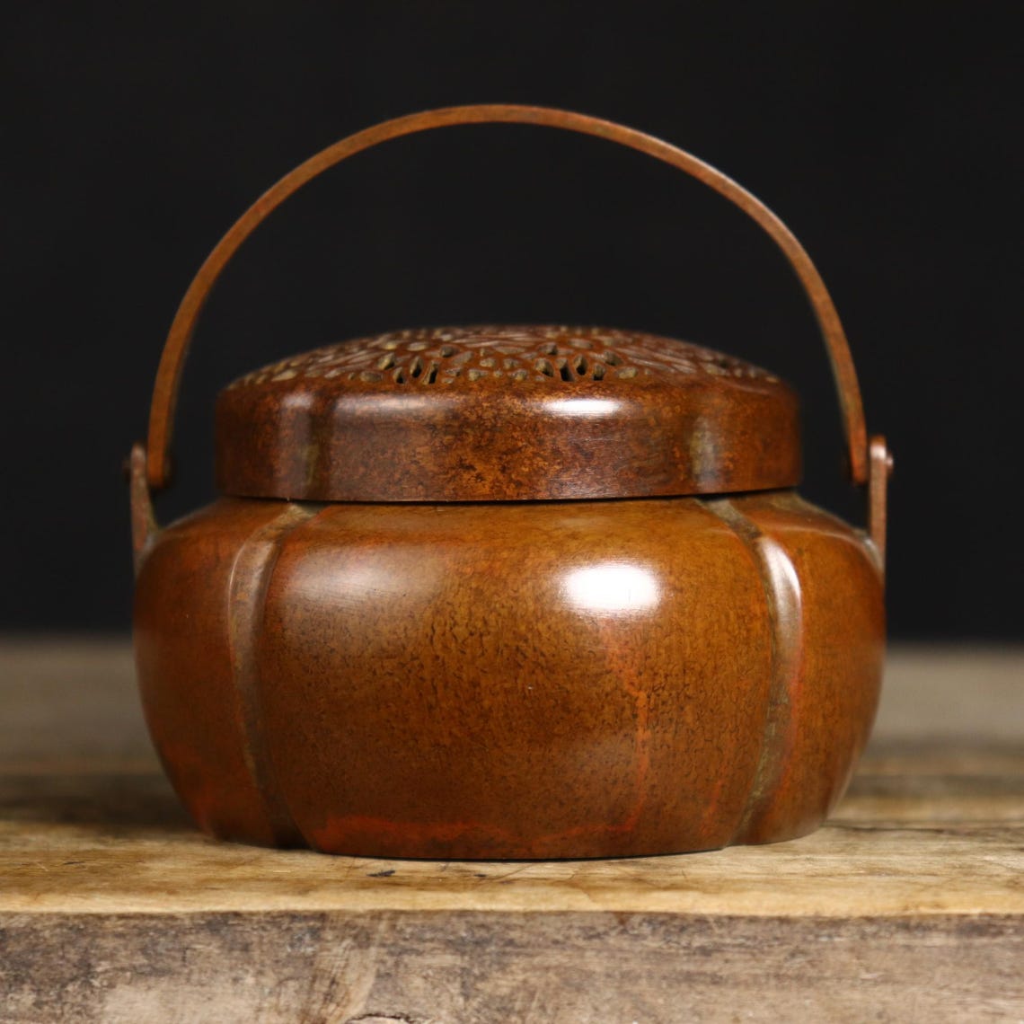 Chinese Antiques Pure Copper Pumpkin-shaped Hand Warmer and Incense ...