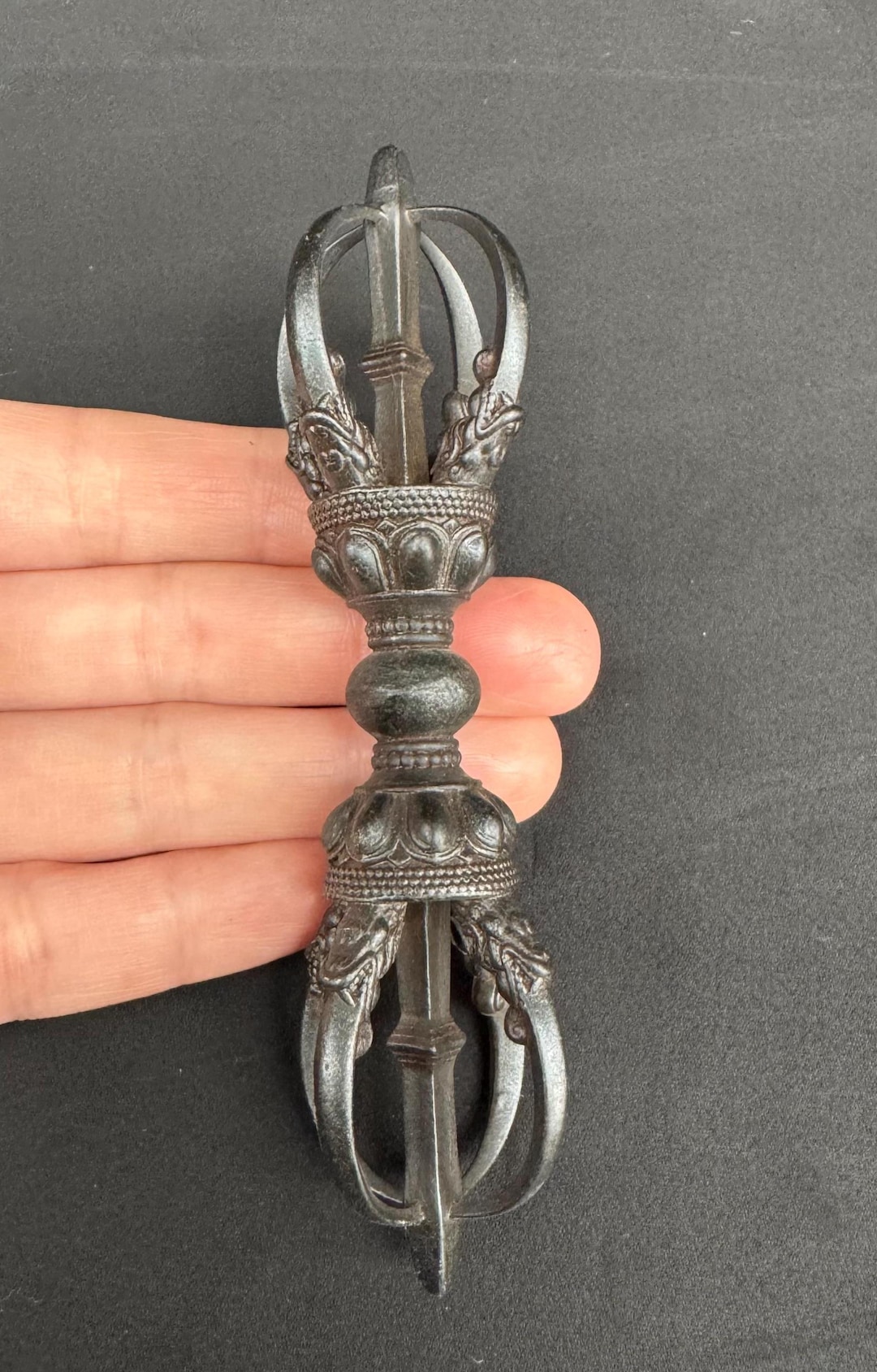 Meteorite Iron Five-pronged Vajra Dorje – 10.5cm Buddhist Ritual Object ...