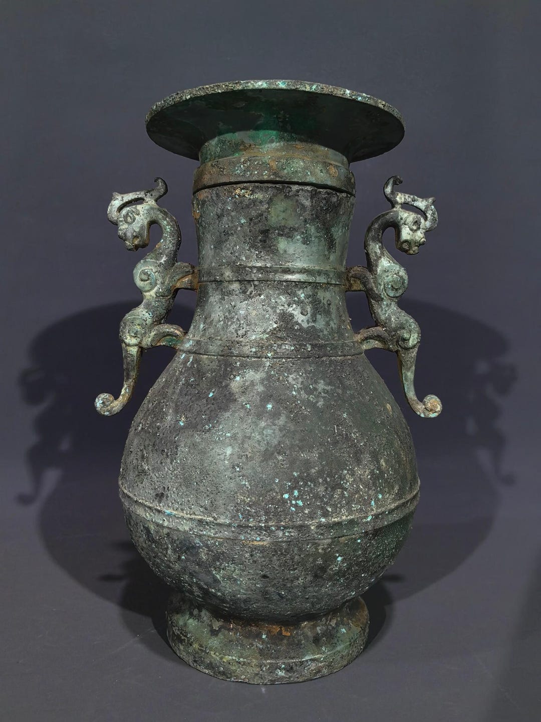 Antique Bronze Dragon Hu Vessel: Chinese Ritual Wine Pot Collectible - Etsy