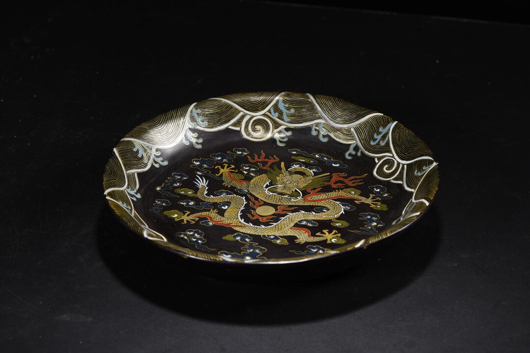 Antique Chinese Lacquer Dragon Plate: Gilded Feng Shui Decor - Etsy