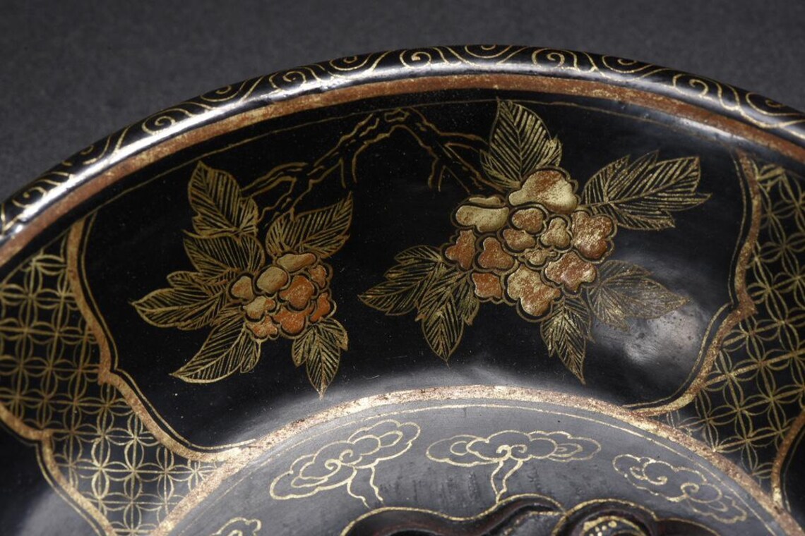 Antique Chinese Lacquer Display Plate: Gilt Relief Asian Art - Etsy