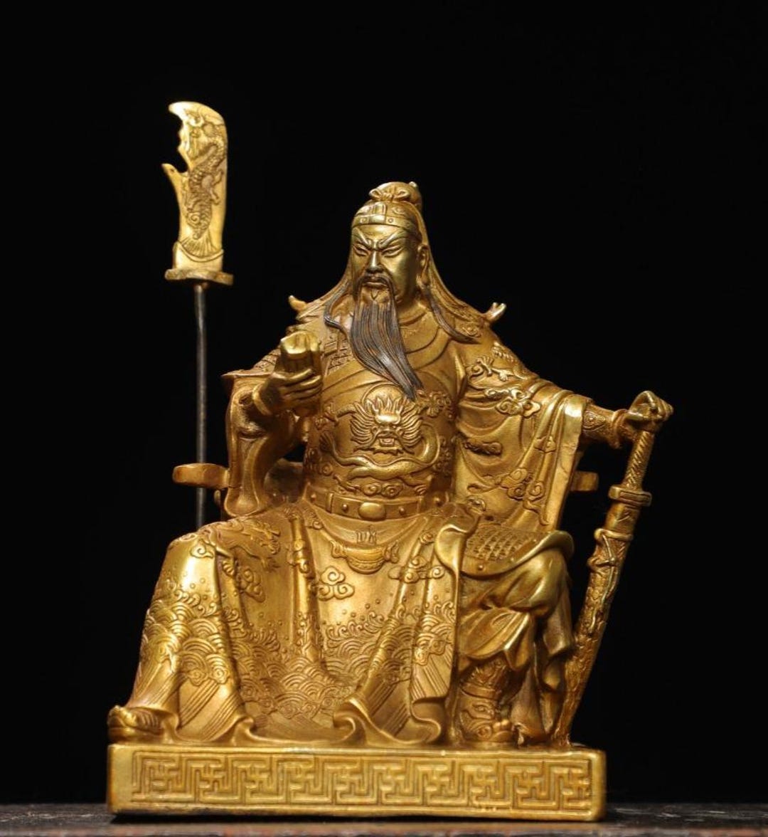 Gilt Bronze Guan Gong Statue • Feng Shui Chinese God of War Decor - Etsy