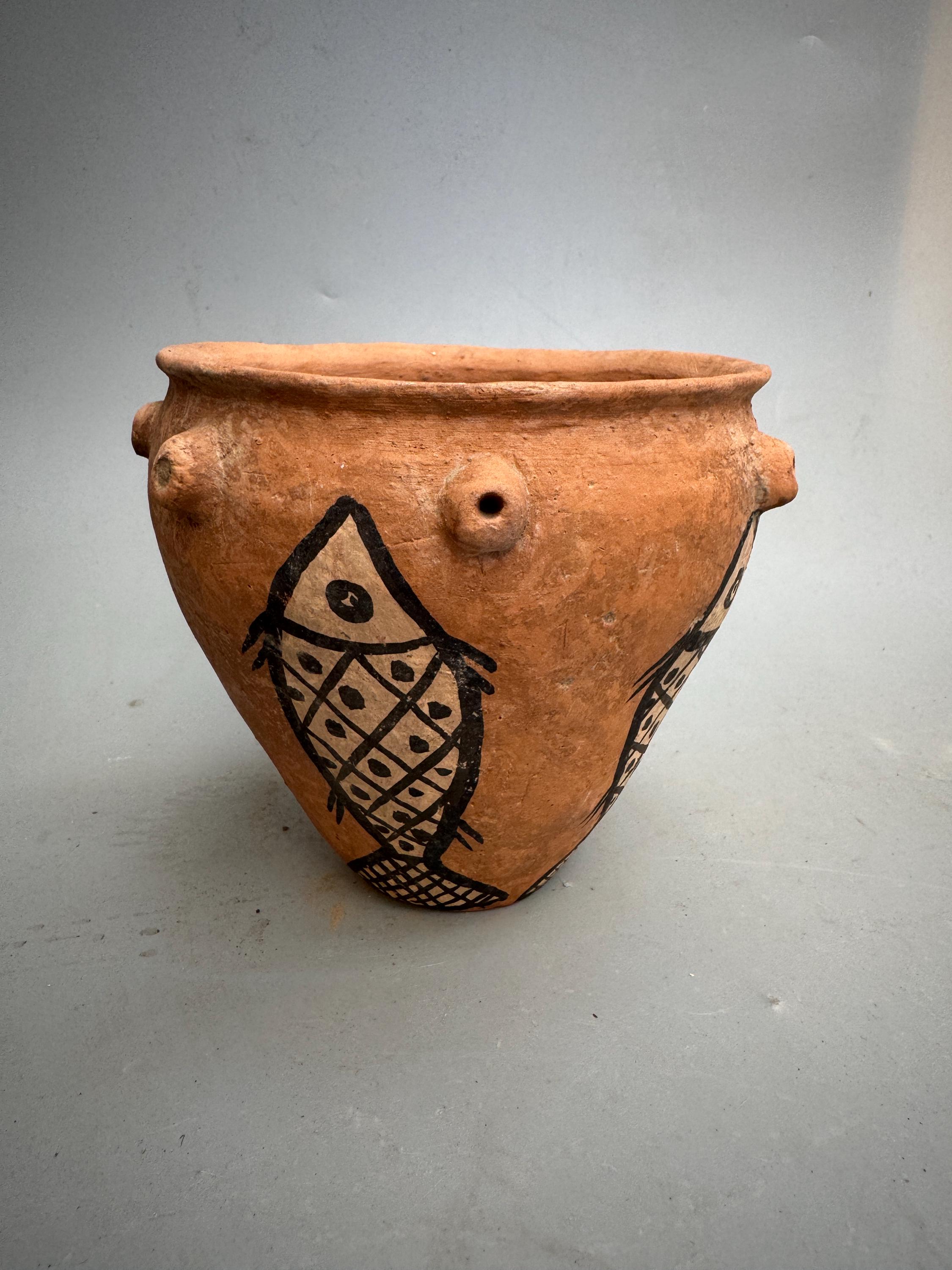 Chinese Antique Neolithic Majiayao Culture Fish Pattern Painted Pottery ...