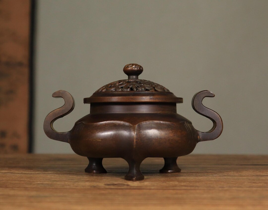 Vintage Solid Brass Begonia Incense Burner: Chinese Censer With ...