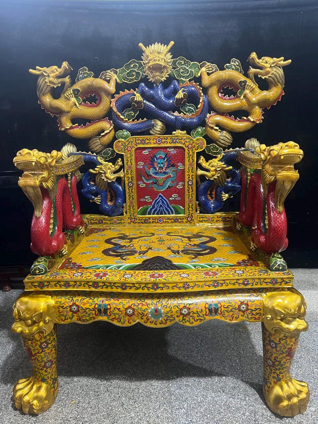 Imperial Cloisonné Dragon Throne Chair | Grand Antique Chinese Royal ...