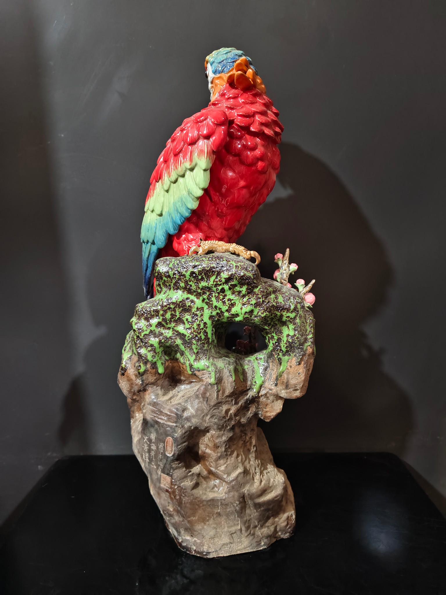 Vintage Shiwan Ceramic Parrot Statue, Hand-painted Oriental Bird Decor ...