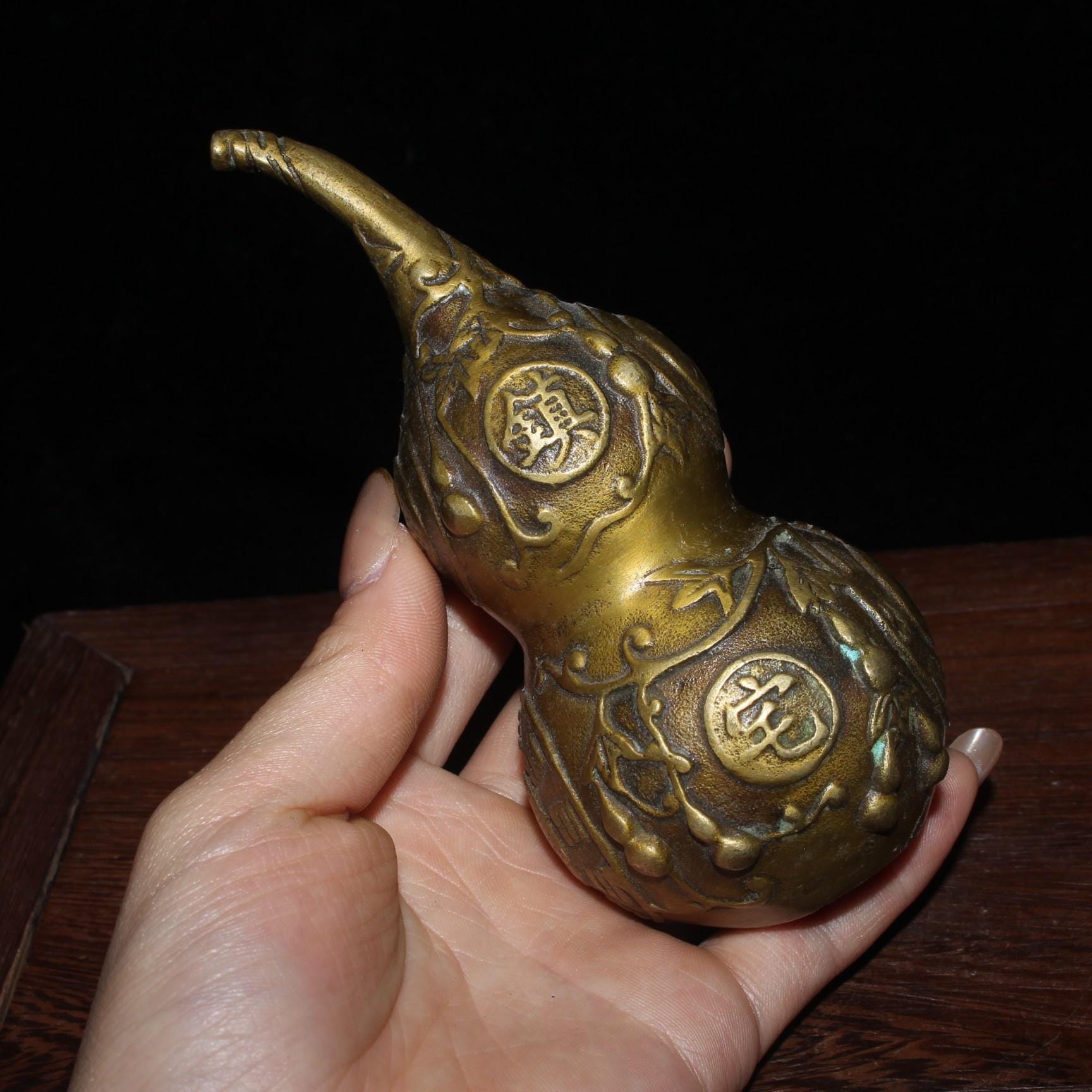 Handcrafted Copper Feng Shui Gourd Pair: Bagua Dragon Design - Etsy