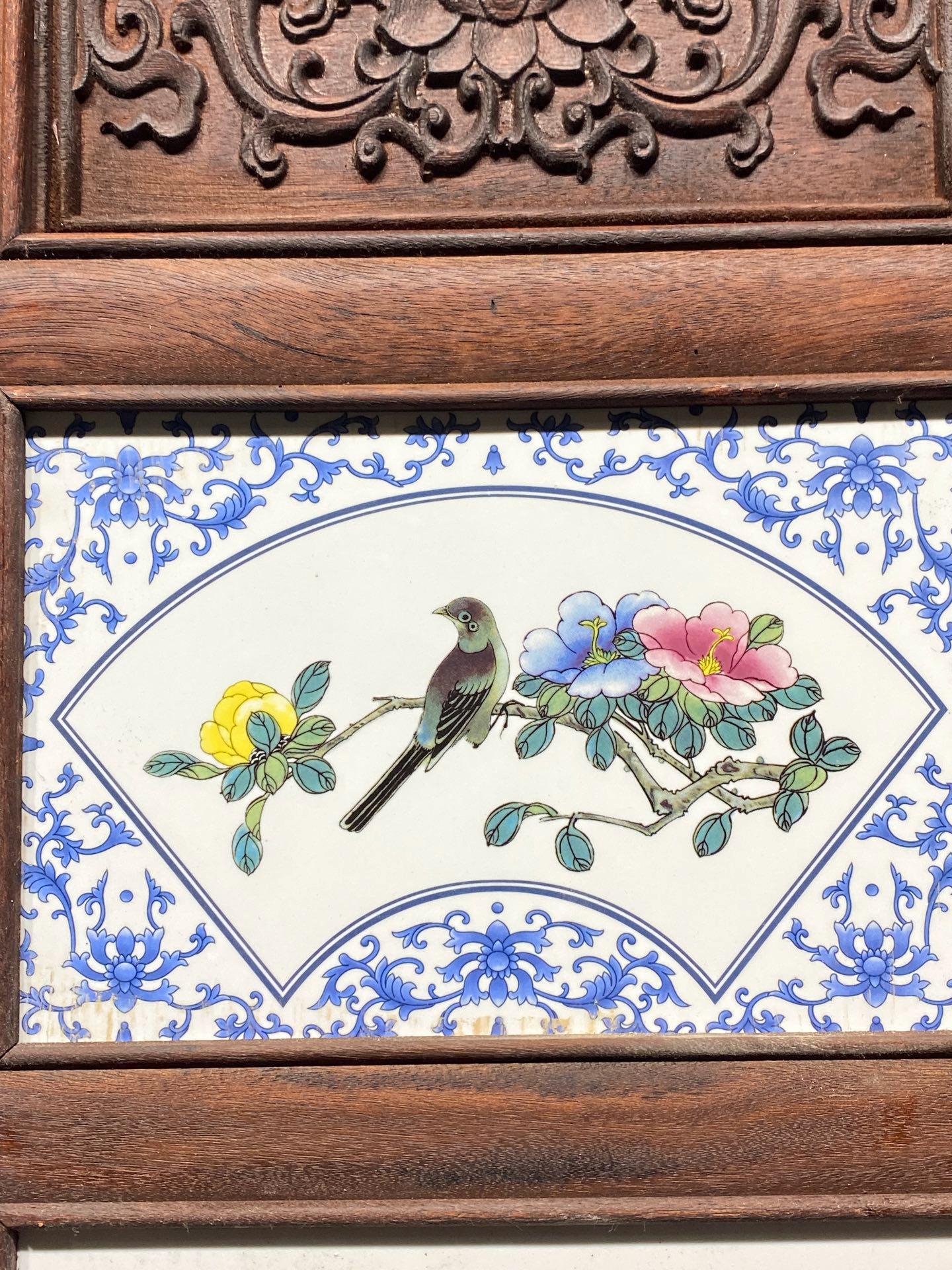 Antique Rosewood Hanging Panels – Famille Rose Porcelain Landscape (set ...