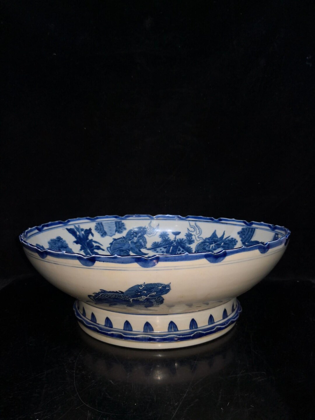 Chinese Antique Qing Dynasty Blue and White Kirin Beast Pattern ...