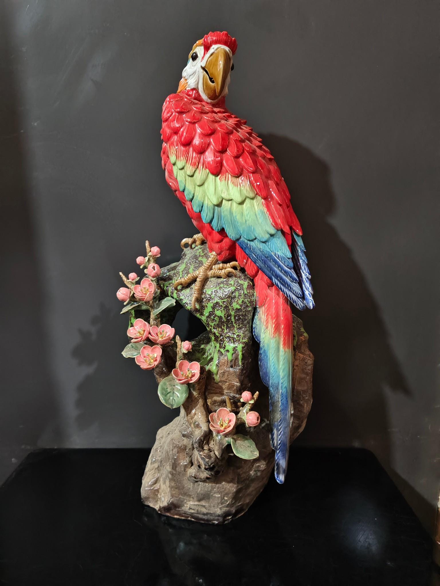 Vintage Shiwan Ceramic Parrot Statue, Hand-painted Oriental Bird Decor ...