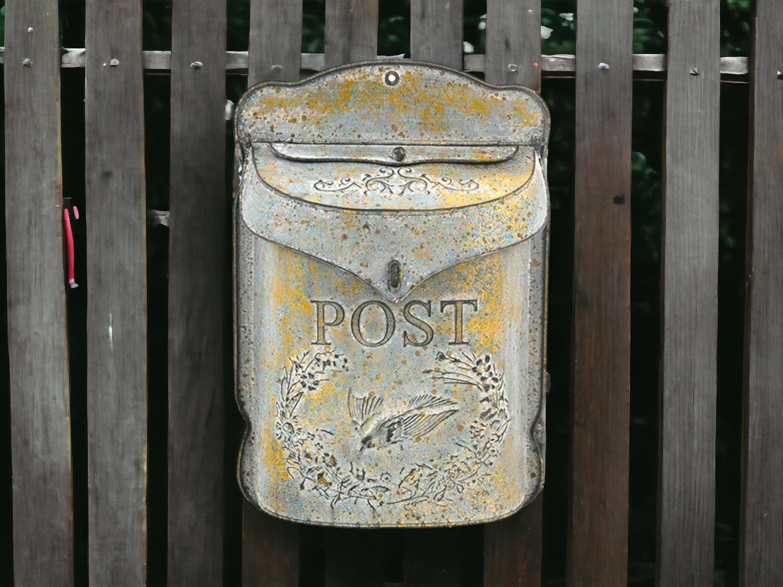 Vintage Style Post Box Grey Bird, Antique Metal Mailbox, Rustic Letter ...