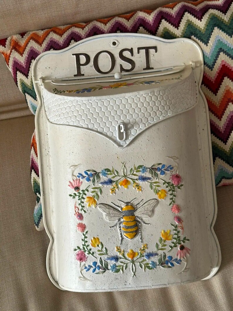 Vintage Style Post Box Floral Bee, Antique Metal Mailbox, Rustic Letter ...