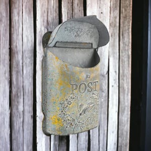 Vintage Style Post Box - Grey Bird, Antique Metal Mailbox, Rustic ...