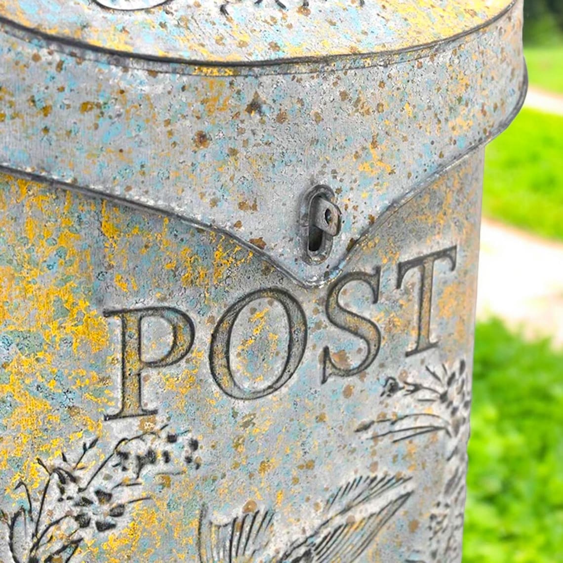 Vintage Style Post Box - Grey Bird, Antique Metal Mailbox, Rustic ...