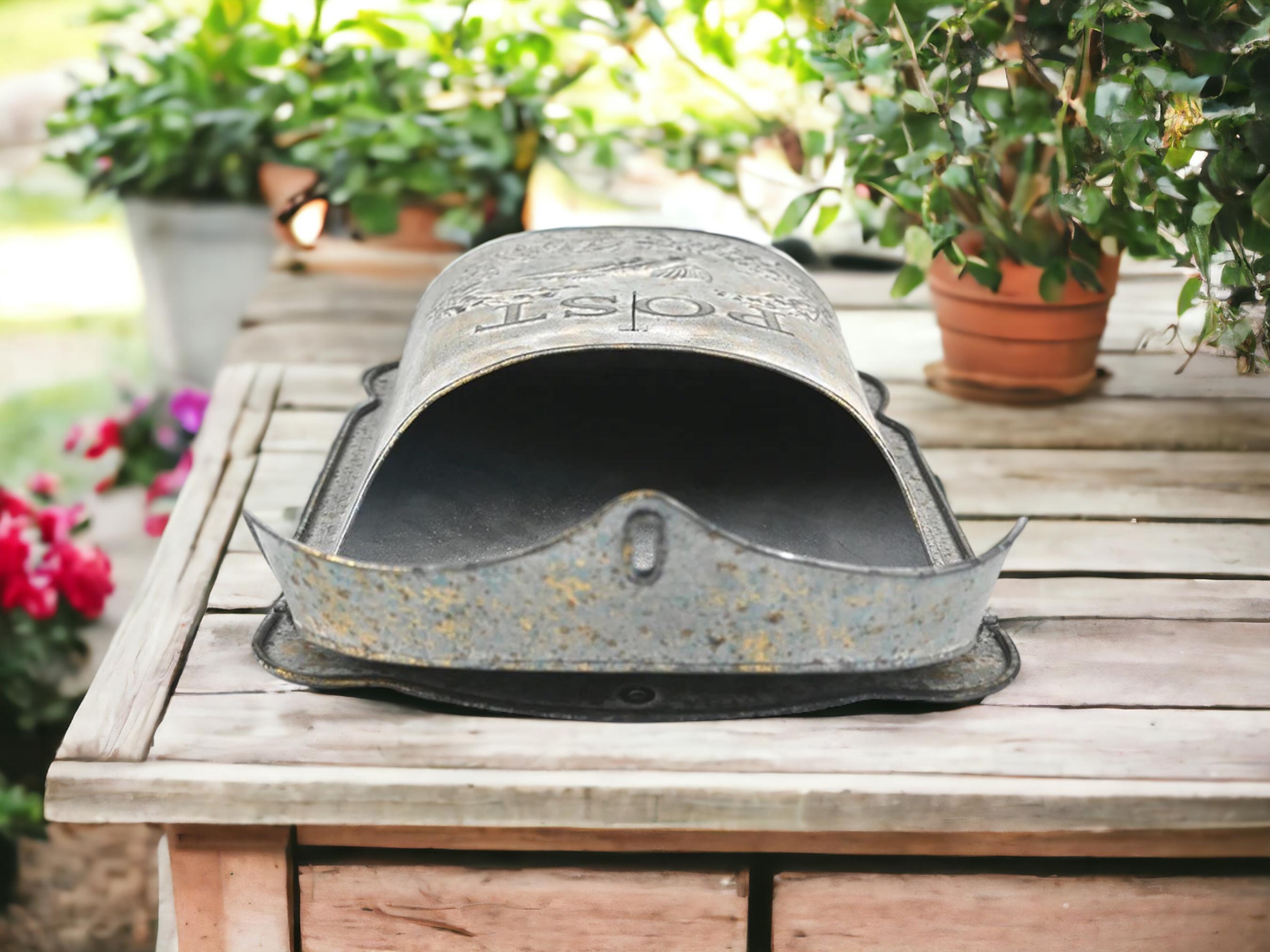 Vintage Style Post Box Grey Bird, Antique Metal Mailbox, Rustic Letter ...