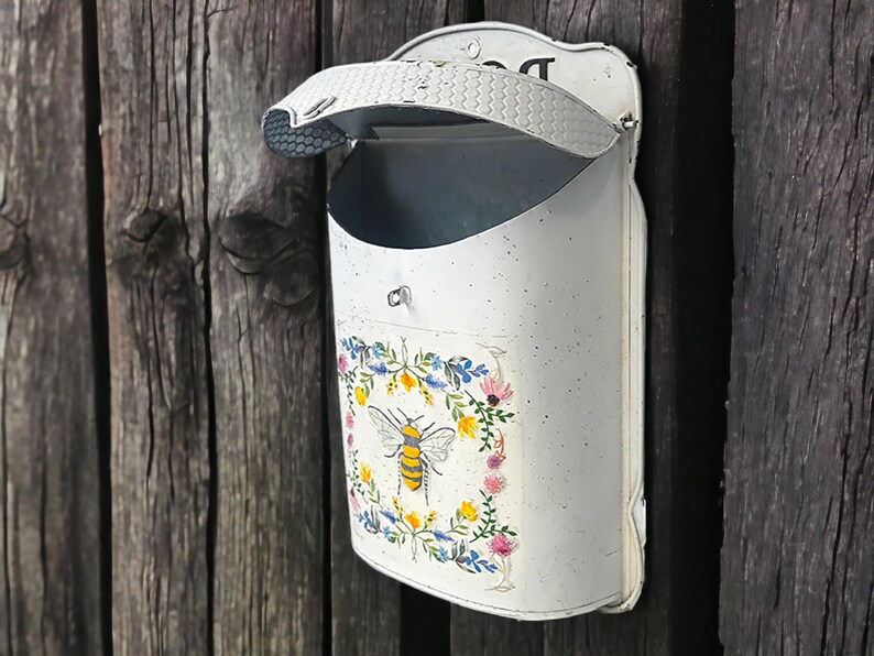 Vintage Style Post Box Floral Bee, Antique Metal Mailbox, Rustic Letter ...