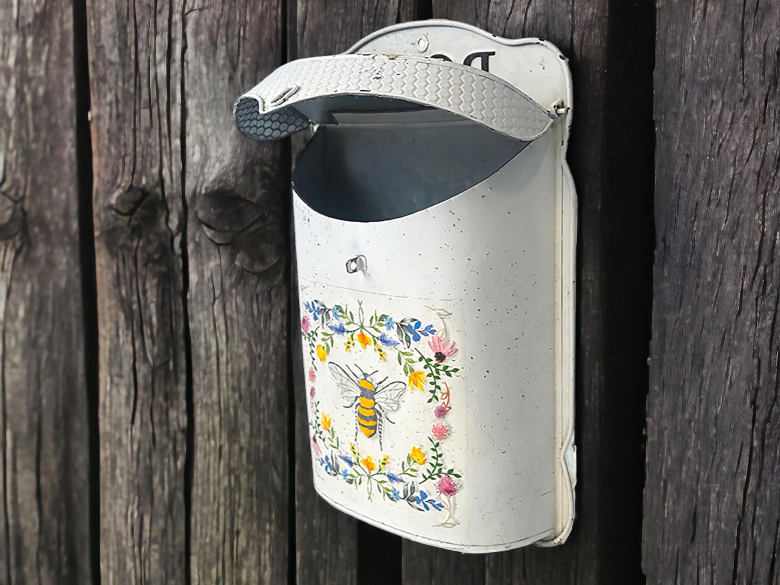 Vintage Style Post Box Floral Bee, Antique Metal Mailbox, Rustic Letter ...