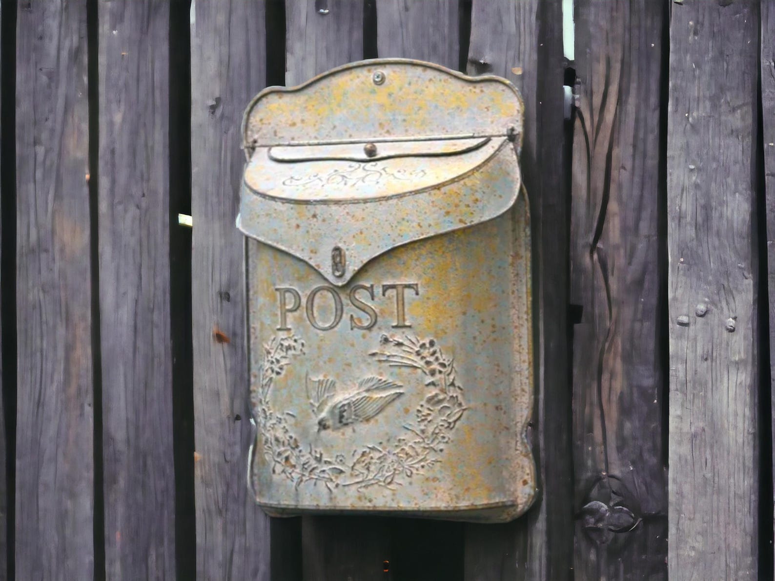 Vintage Style Post Box - Grey Bird, Antique Metal Mailbox, Rustic ...