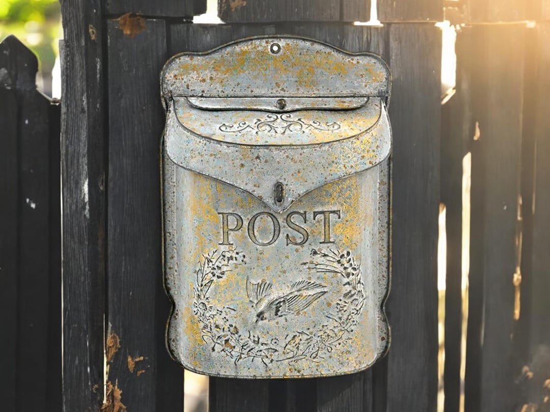 Vintage Style Post Box - Grey Bird, Antique Metal Mailbox, Rustic ...