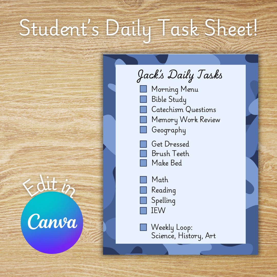 Student's Daily Task Sheet - Etsy