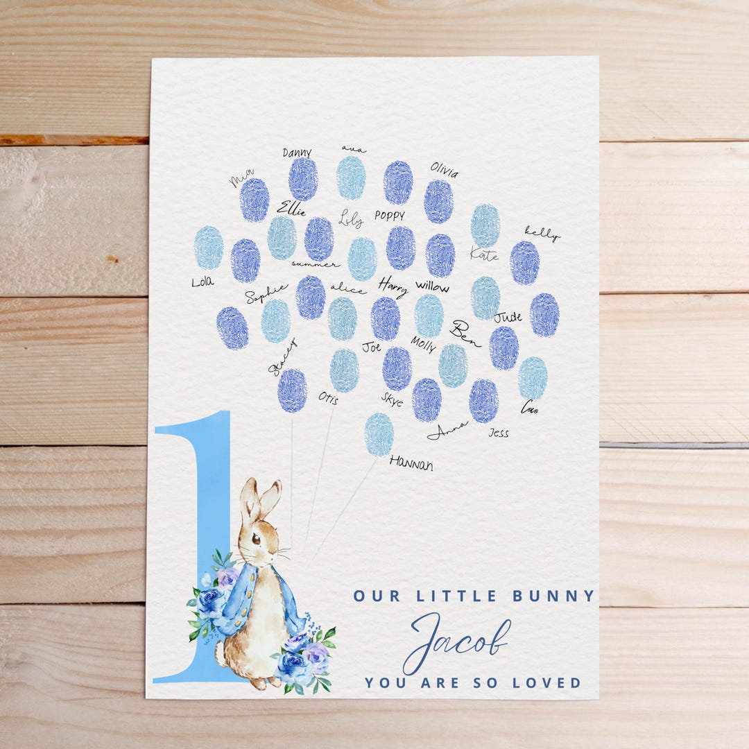 Peter Rabbit Bunny Boys First Birthday Fingerprint Thumbprint Card Book ...