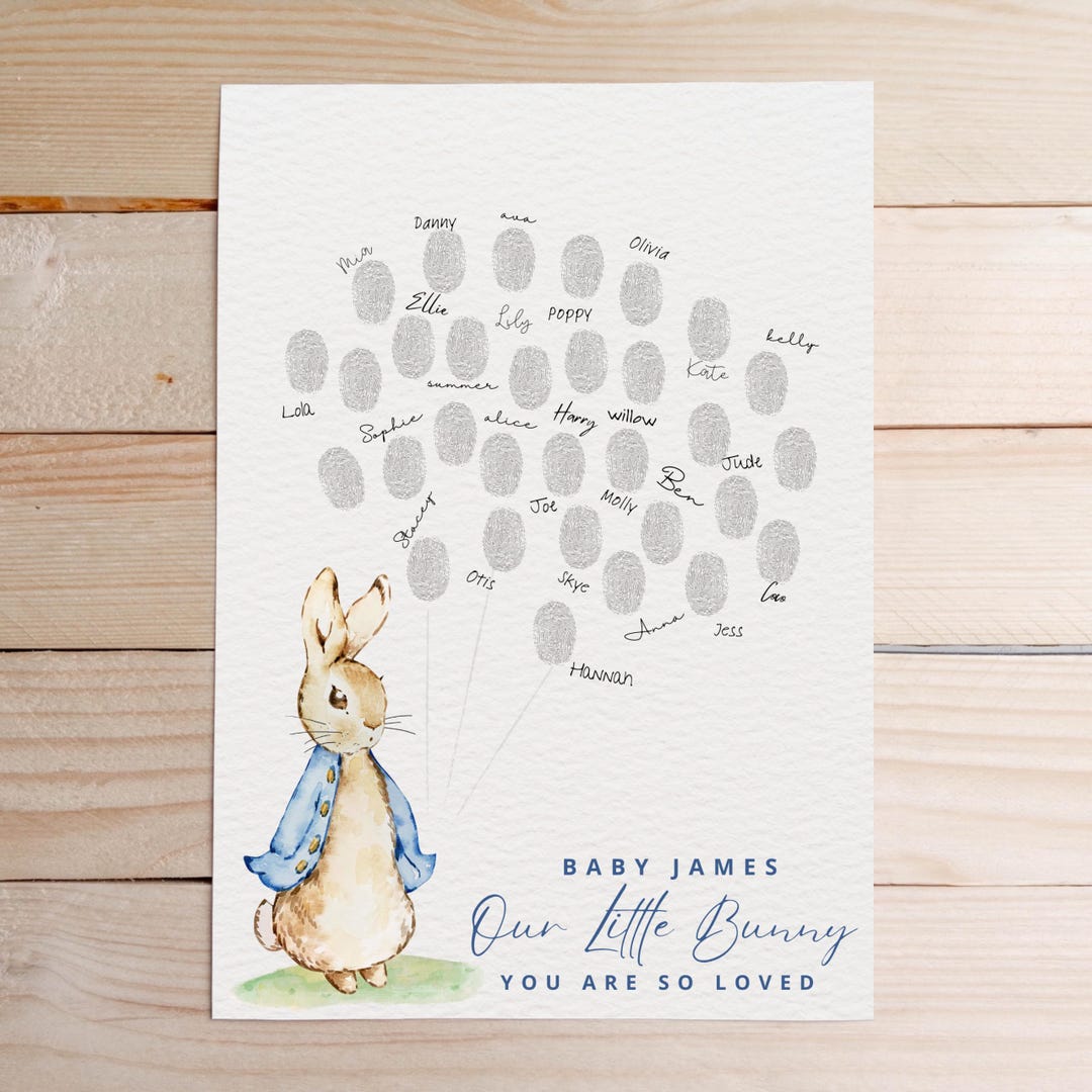 Peter Rabbit Bunny Baby Shower Fingerprint Guestbook | Baby Shower ...
