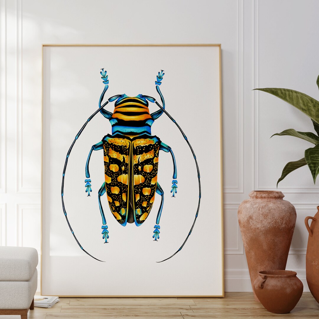 Yellow Beetle Print, Insect Art, Colorful Bug Art, Tropical Home Decor ...