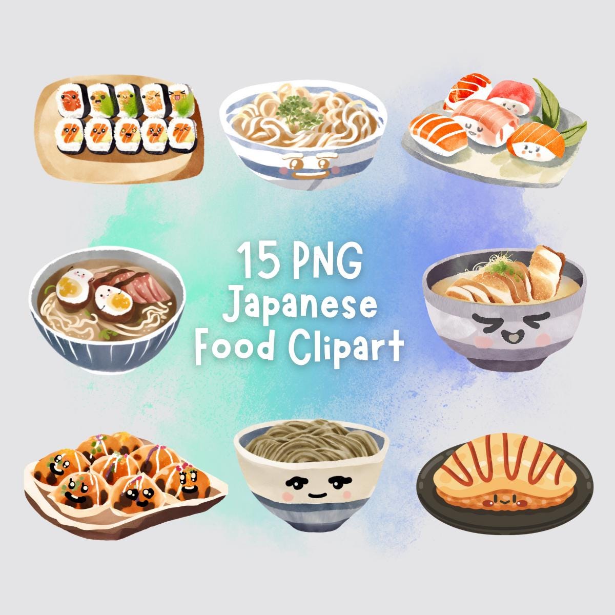 Fibeidigicards_clipart - Title: Japanese Food Collection - Etsy