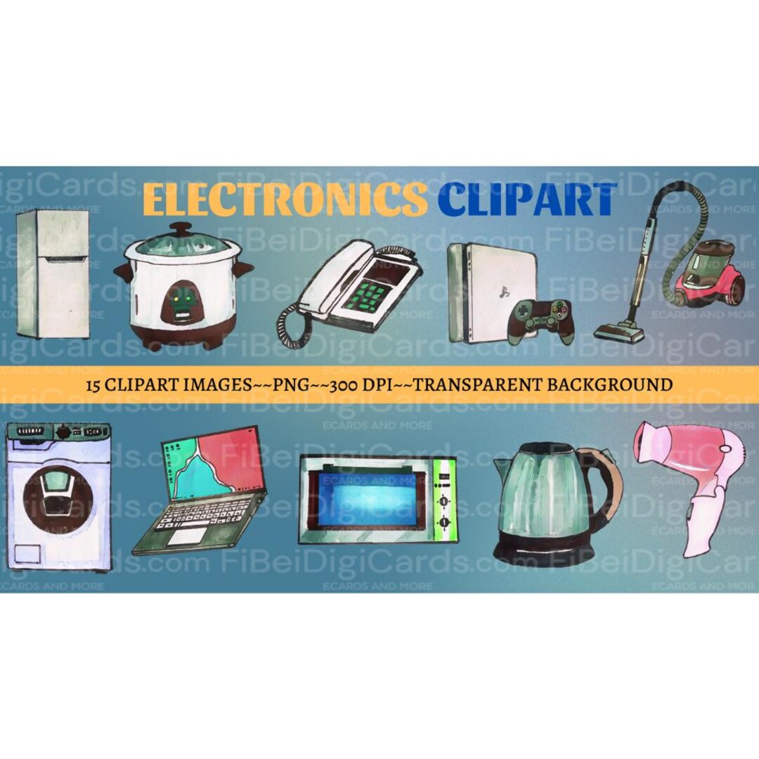 Fibeidigicards_clipart - Title: Household Electronics - Etsy