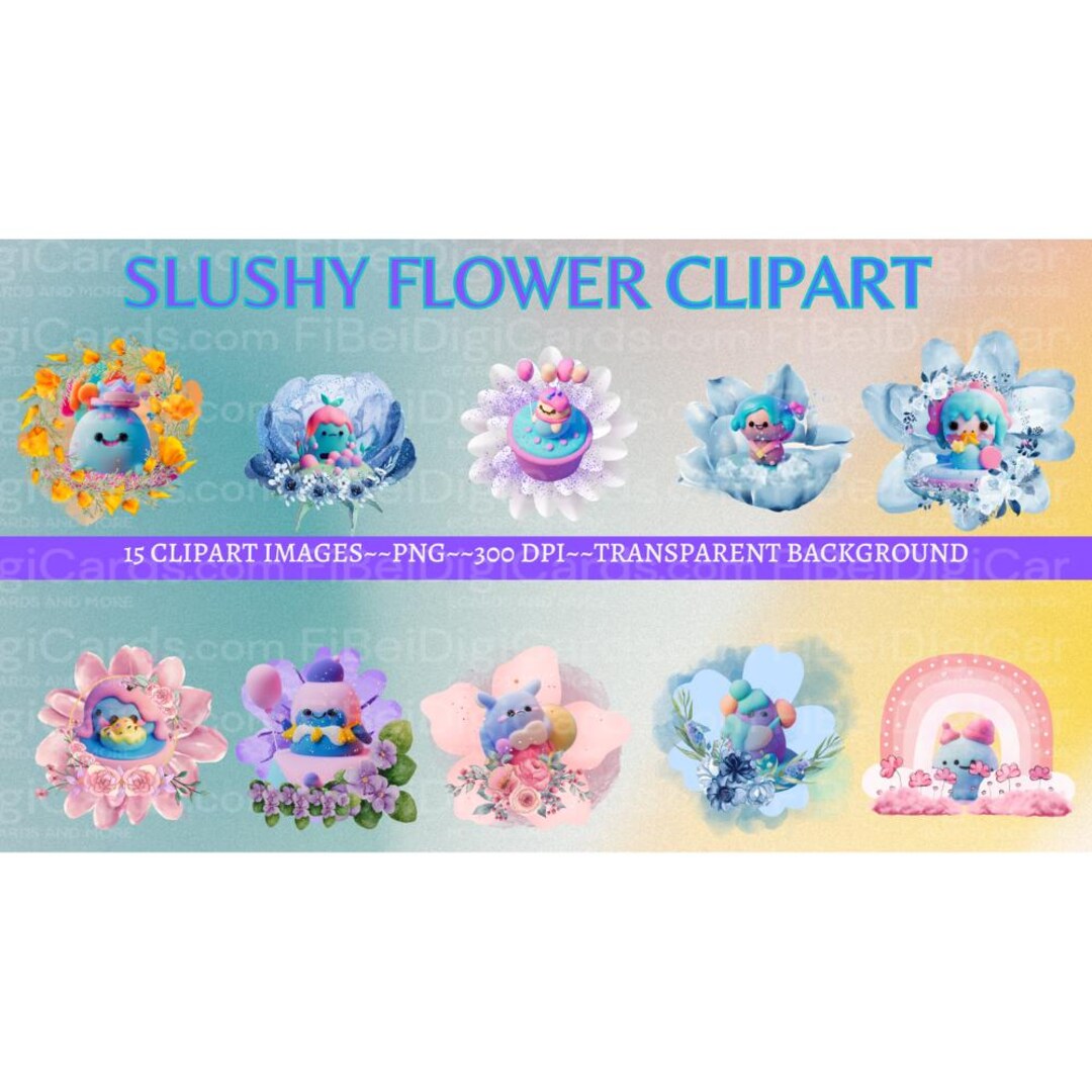 Fibeidigicards_clipart - Title: Slushy Flower Design - Etsy