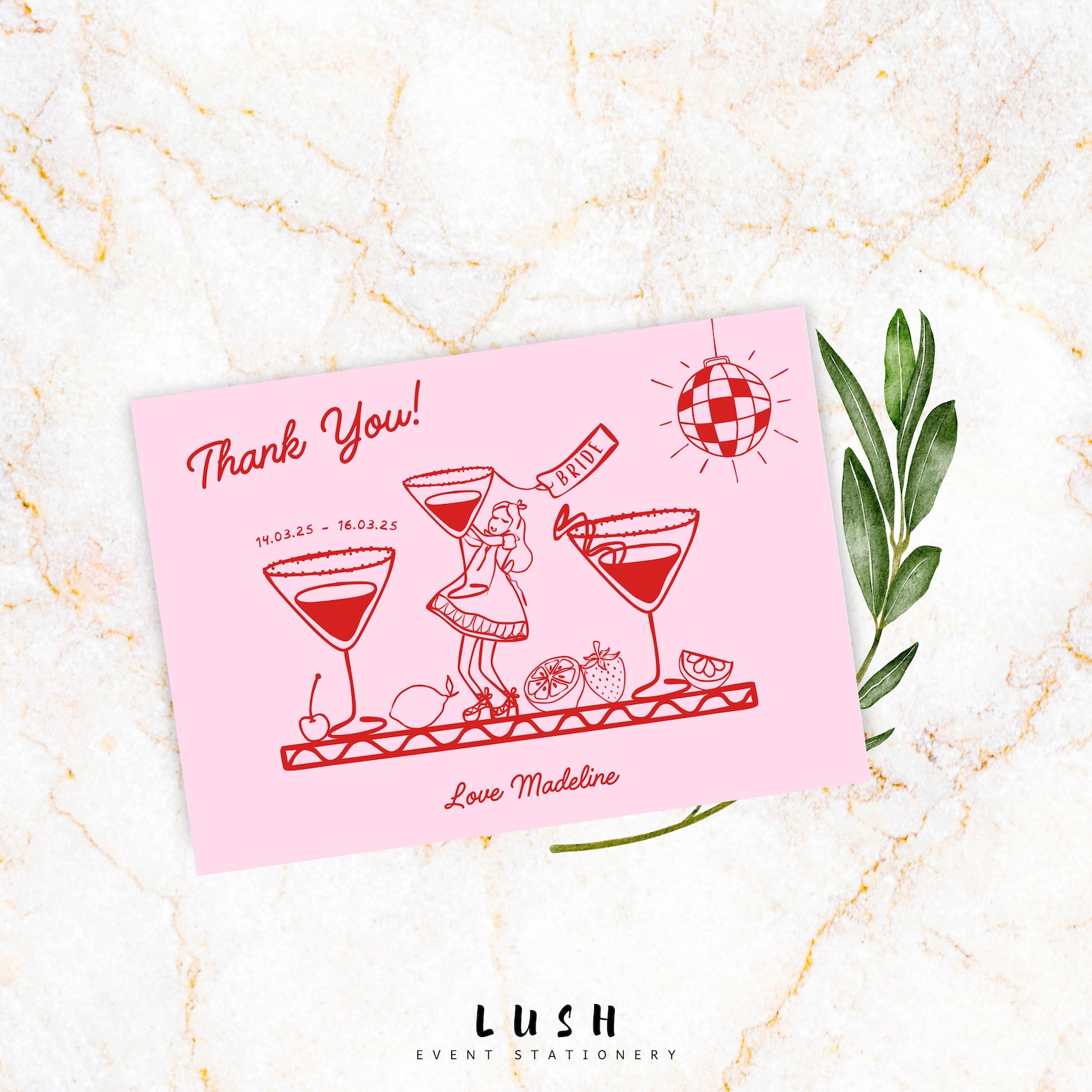 Hand Drawn Bachelorette Thank You Card Template, Illustrated Bridal ...