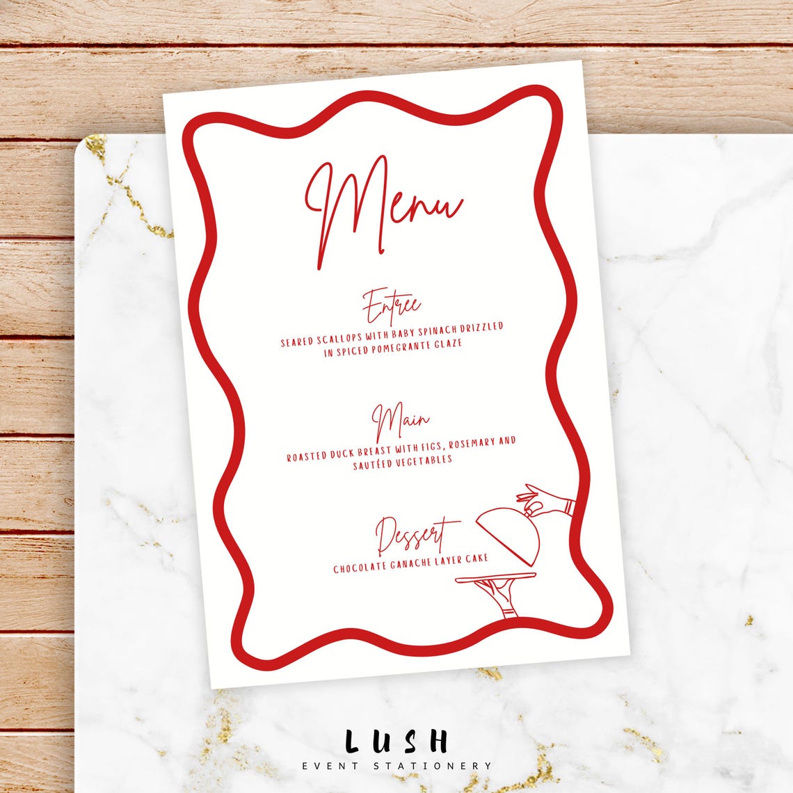Hand Drawn Bachelorette Party Menu Illustrated Bridal Shower Menu Red ...