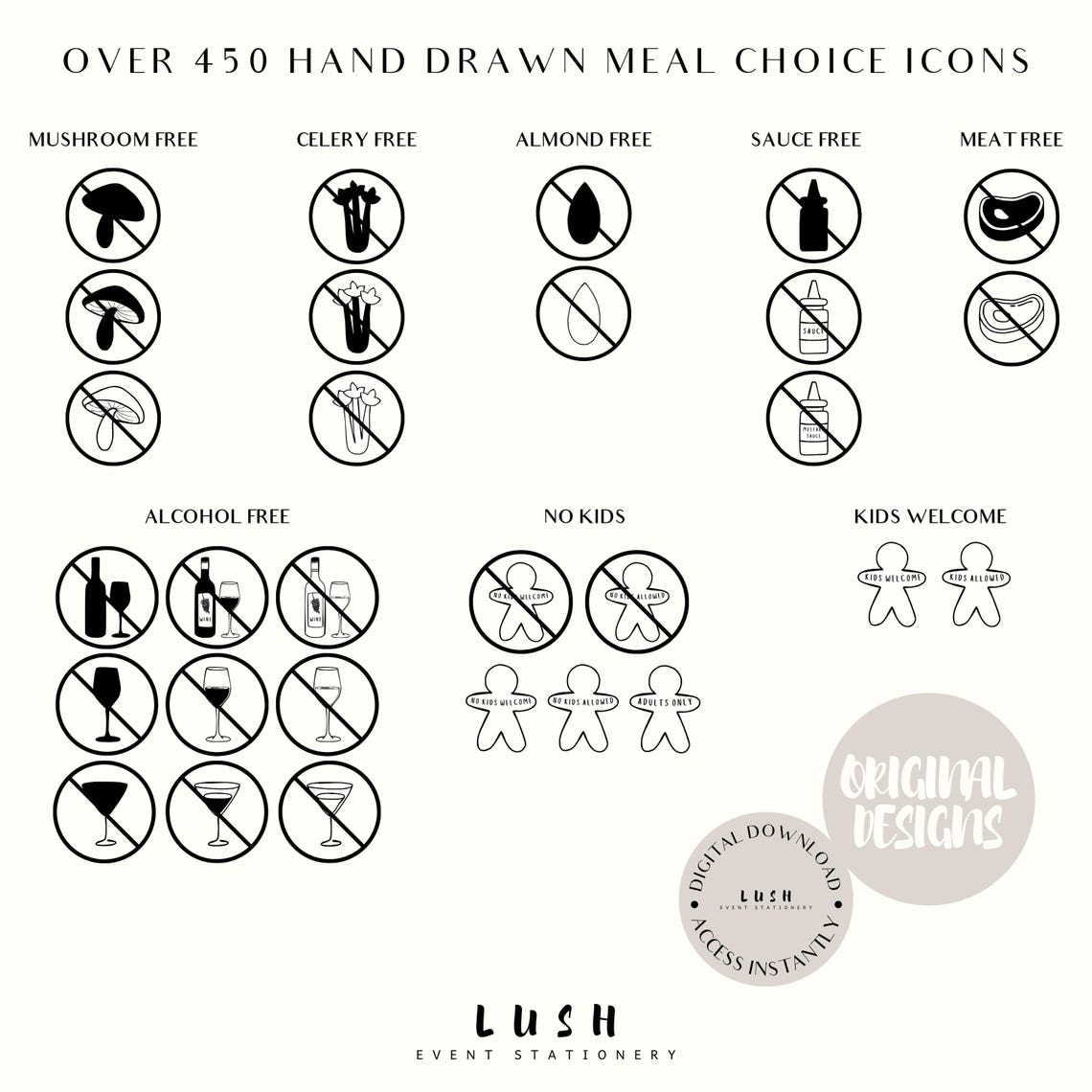 450 Hand Drawn Meal Choice Icons, Illustrated Food Icons, Hand Drawn ...