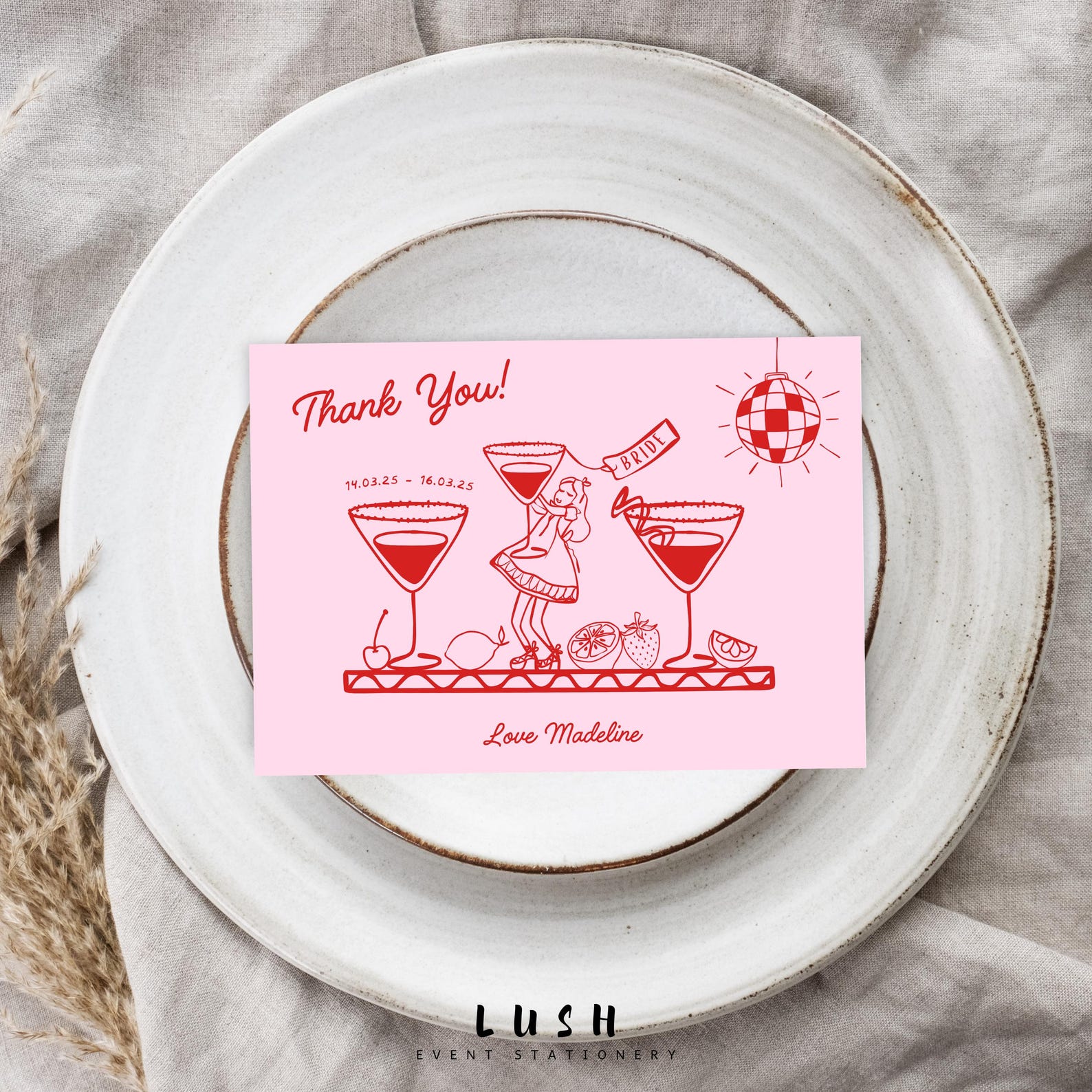 Hand Drawn Bachelorette Thank You Card Template, Illustrated Bridal ...