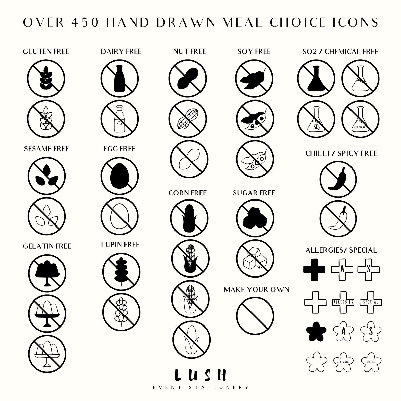 450 Hand Drawn Meal Choice Icons, Illustrated Food Icons, Hand Drawn ...