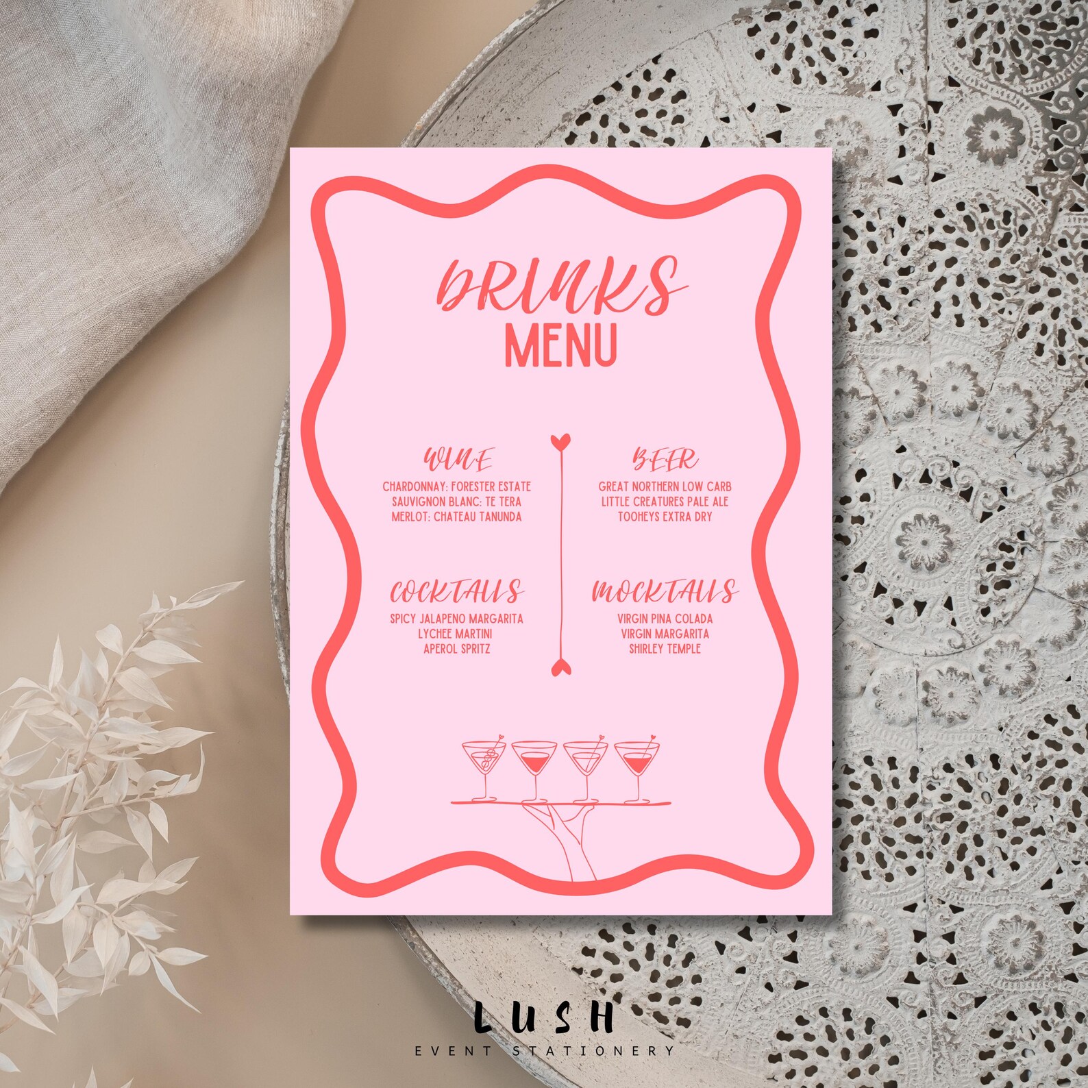 Hand Drawn Bar and Drinks Menu Illustrated Bachelorette Party Menu Hens ...