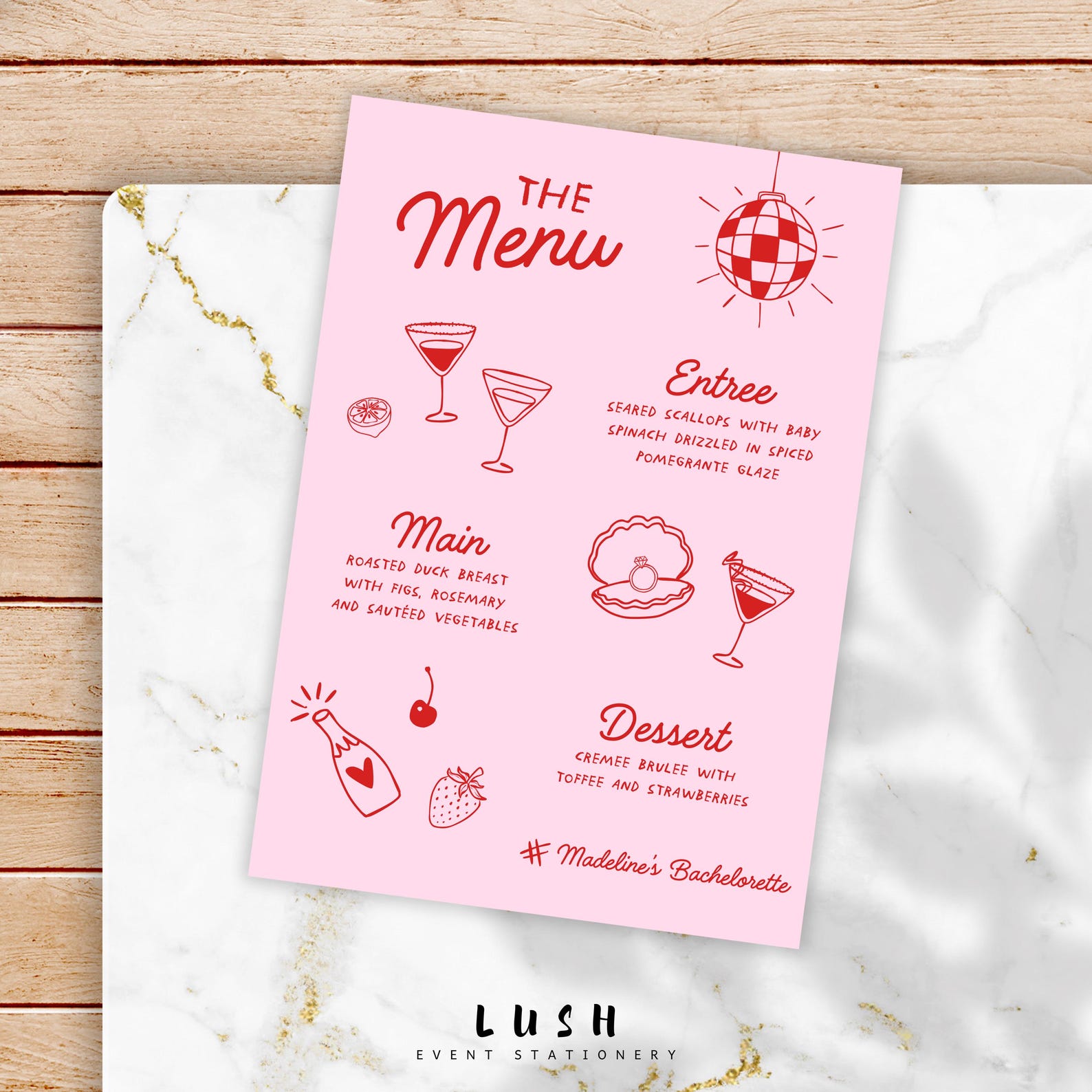 Hand Drawn Bachelorette Menu Template, Bridal Shower Menu, Hens Party ...