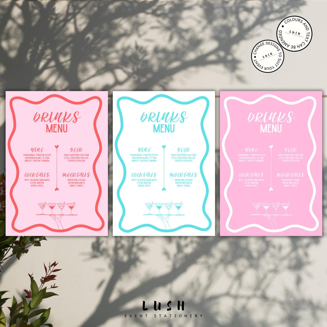 Hand Drawn Bar and Drinks Menu Illustrated Bachelorette Party Menu Hens ...