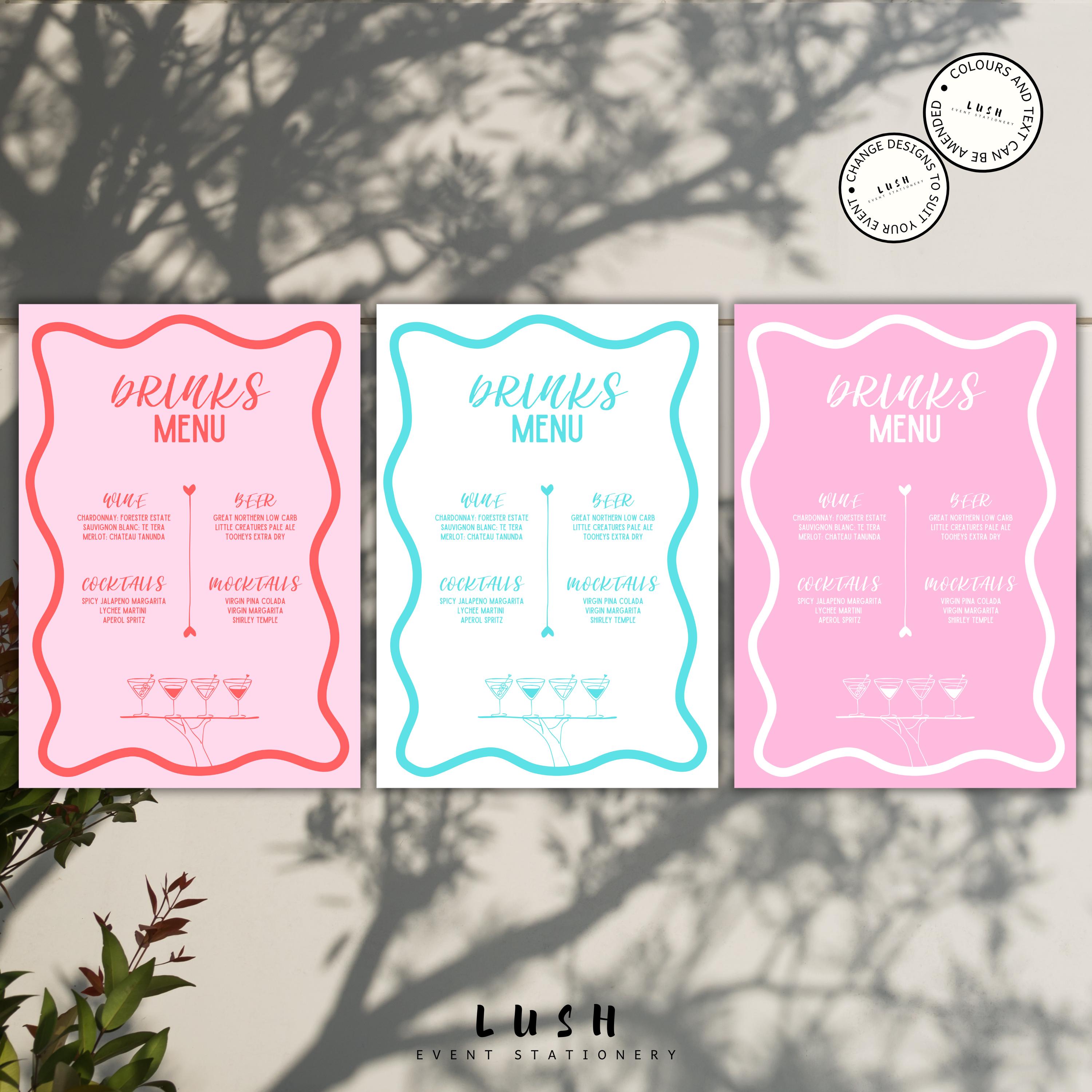 Hand Drawn Bar and Drinks Menu Illustrated Bachelorette Party Menu Hens ...